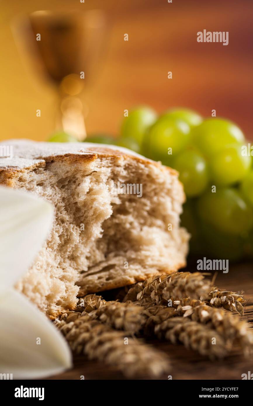 Holy Communion Bread, Wine for christianity religion Stock Photo - Alamy