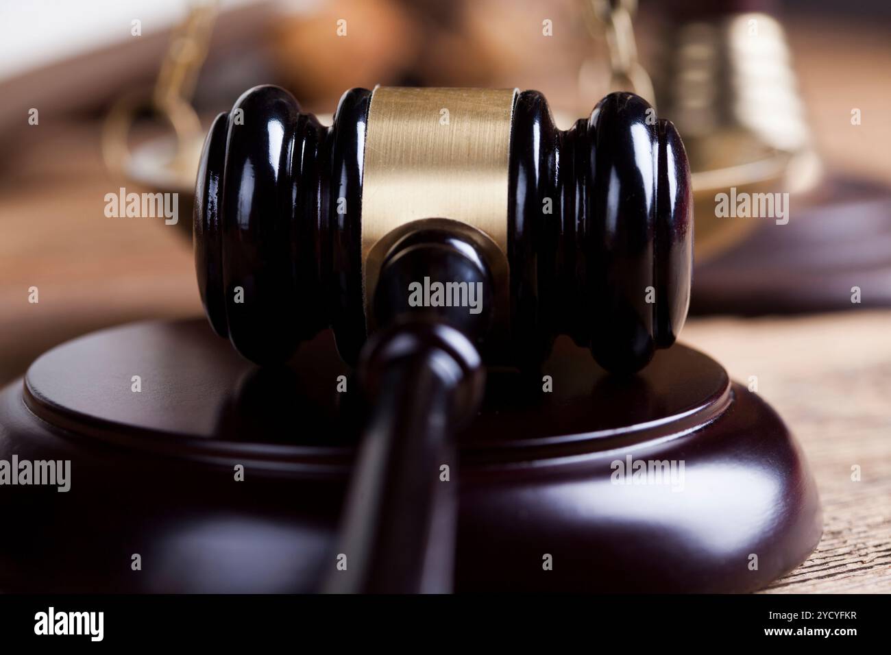 Law theme, mallet of the judge, wooden desk background Stock Photo - Alamy