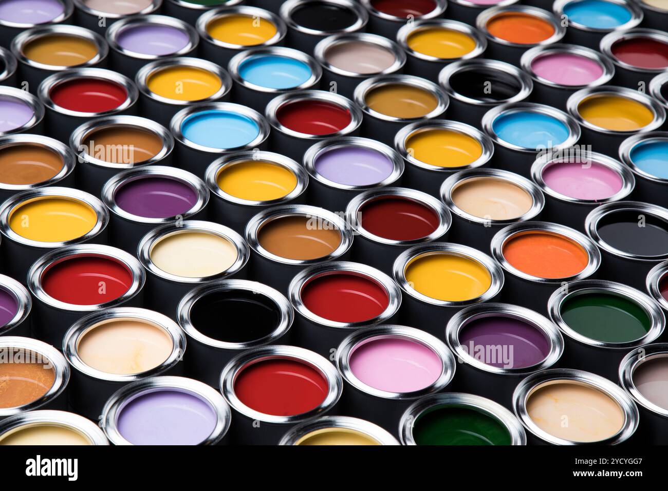 Collection of colored paints cans Stock Photo - Alamy