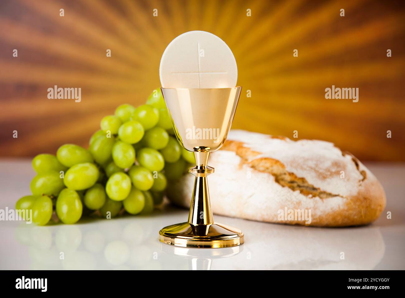 Eucharist symbol of bread and wine, chalice and host, First communion ...