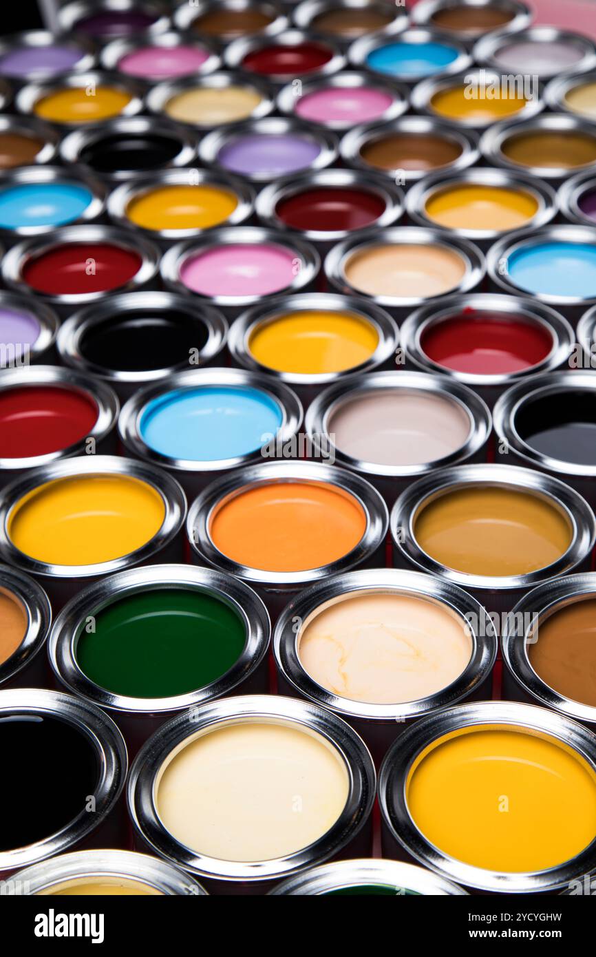 Colorful paint cans set Stock Photo - Alamy