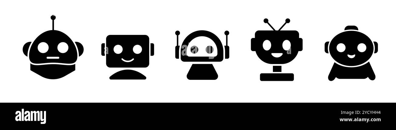 Sets of black robot smiling face icon Stock Vector Image & Art - Alamy