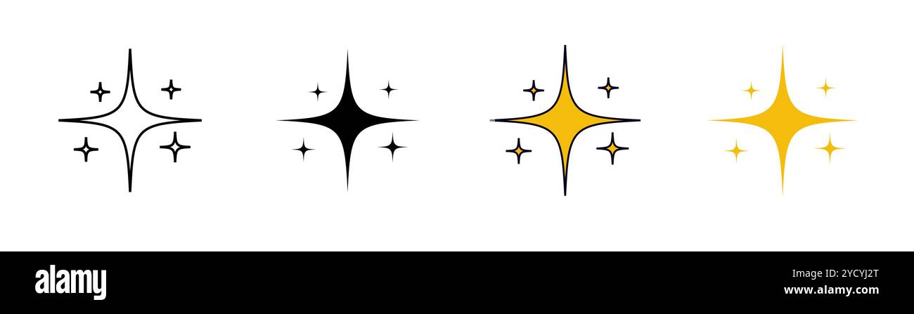 Black and yellow sparkle set. Signs of shining and twinkling start ...