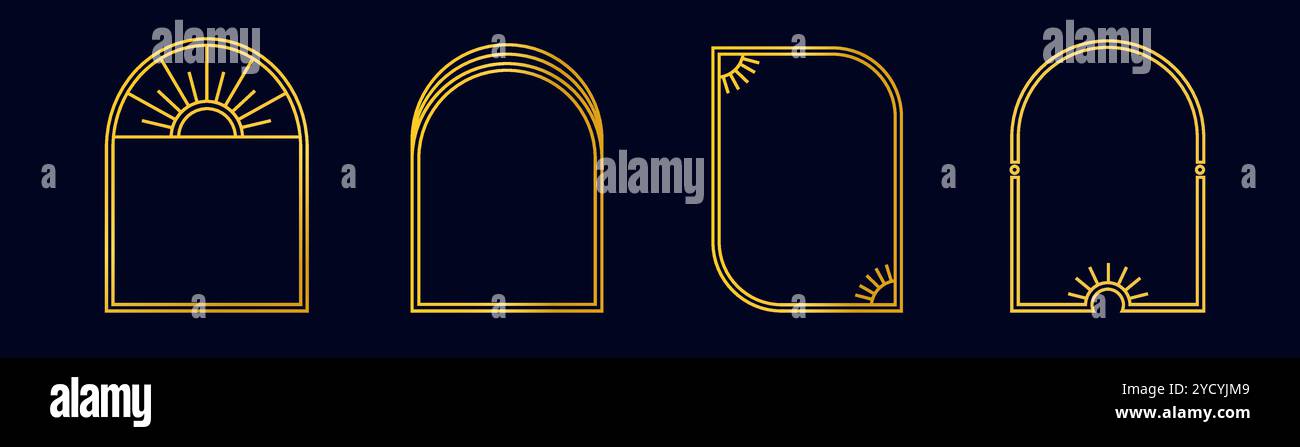 Golden magical arches with sun designs and patterns. Decorative arch ...