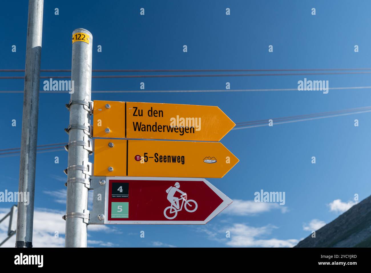 Directional sign for the Five Lakes Hike in Zermatt Switzerland, noted ...