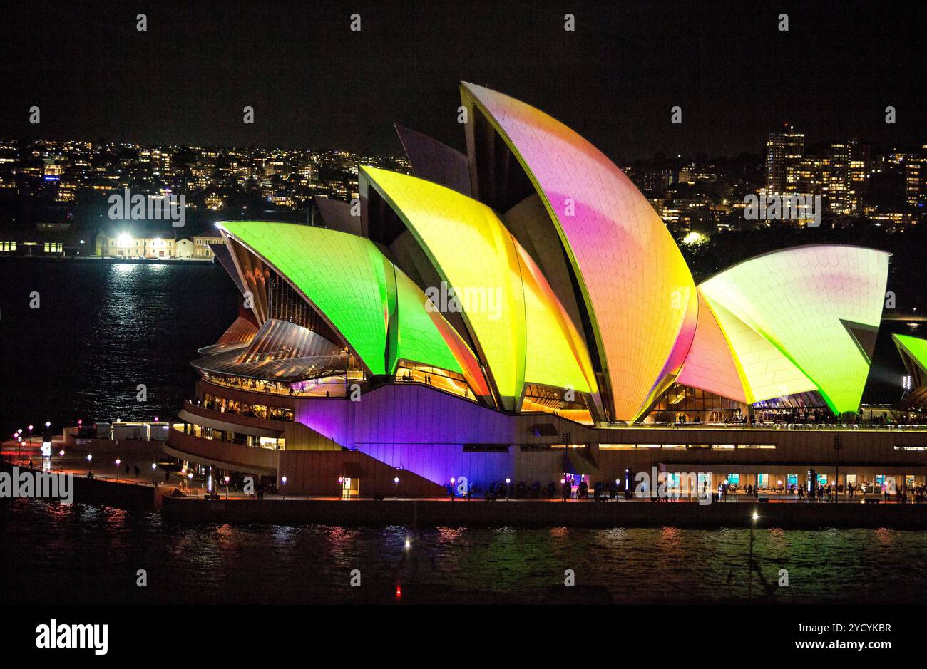 Sydney Opera House illuminated in colour Stock Photo - Alamy