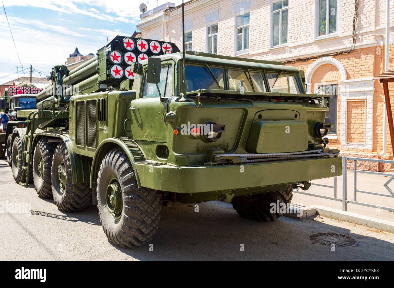 Russian self-propelled multiple rocket launcher system BM-27 Uragan ...