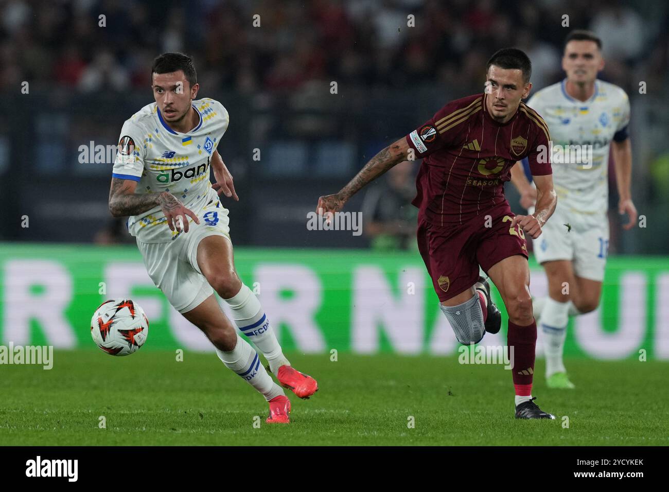 Dynamo Kyiv's Nazar Voloshyn Roma’s Enzo Le Fee during the UEFA Europa ...