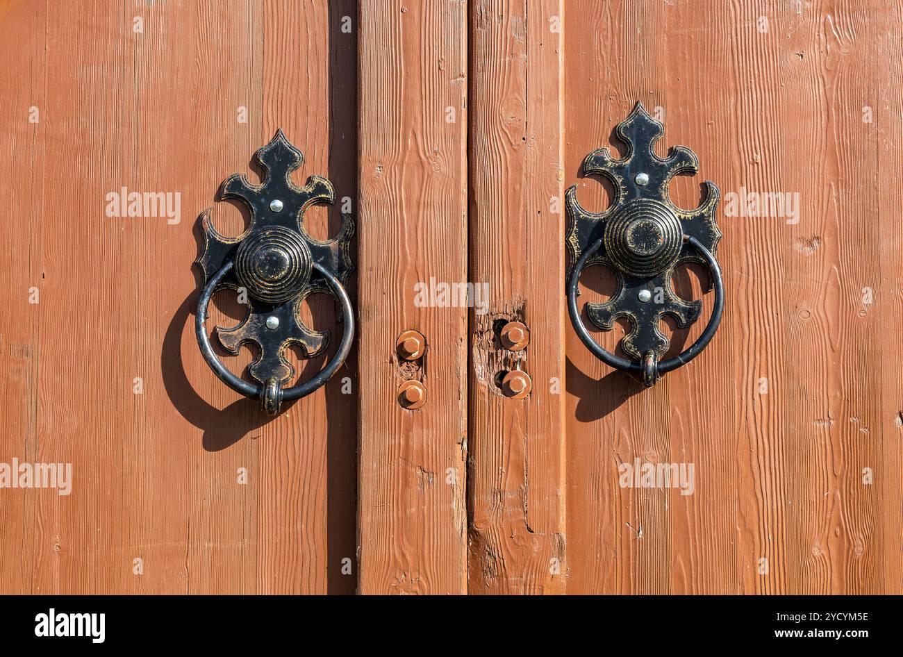 Traditional russian massive wooden gate with metal knobs Stock Photo ...