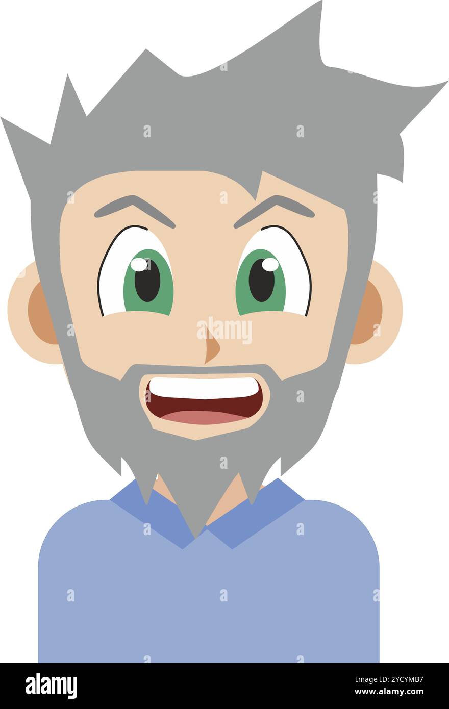 Japanese manga style illustration of an old man with gray hair and ...