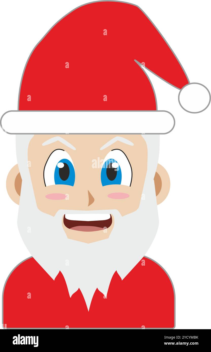 Japanese anime style clipart illustration of smiling Santa Claus face ...