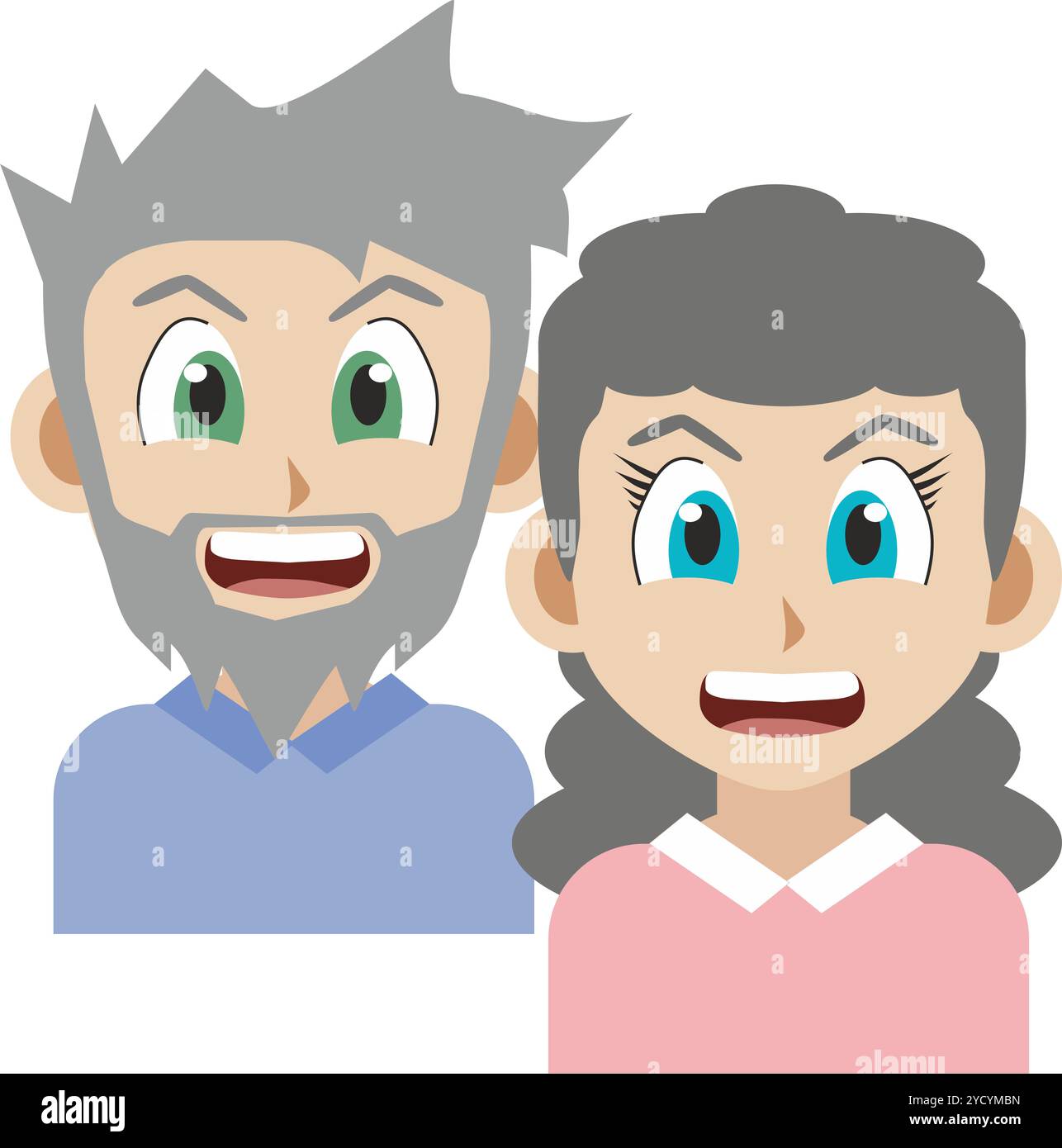 Japanese manga style illustration of a retired elderly couple front ...