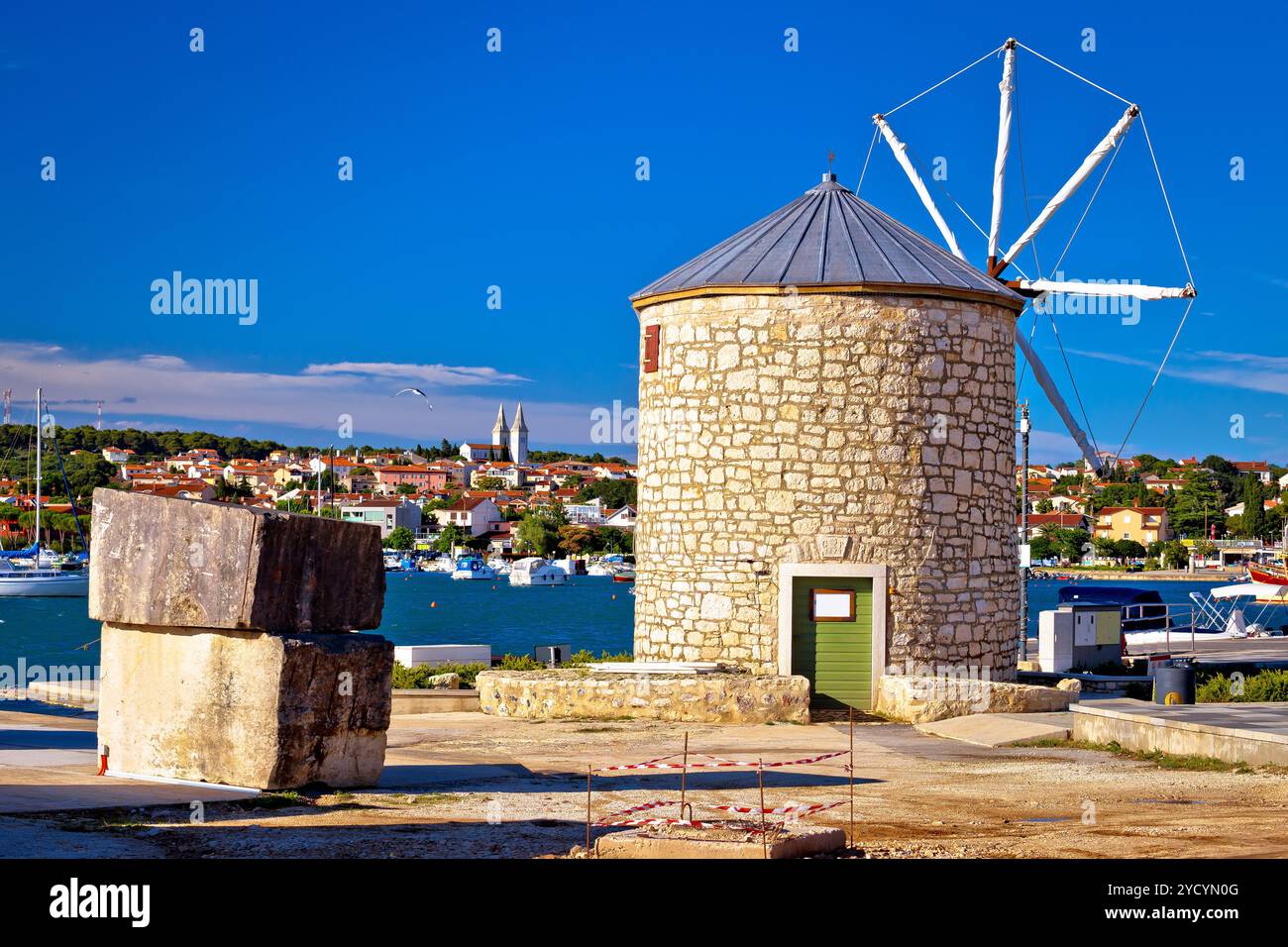 Town of Medulin windmill landmark and waterfront view Stock Photo - Alamy