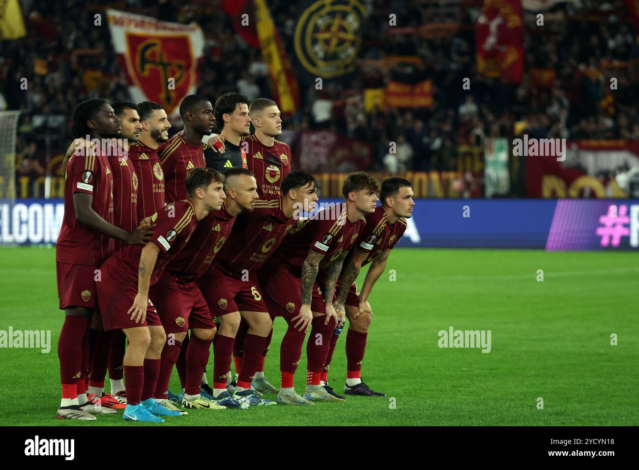 Rome, Italy 24.10.2024: AS Roma team line up before the Uefa Europa ...