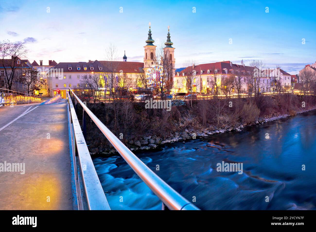City of Graz Mur river and island evening view Stock Photo - Alamy