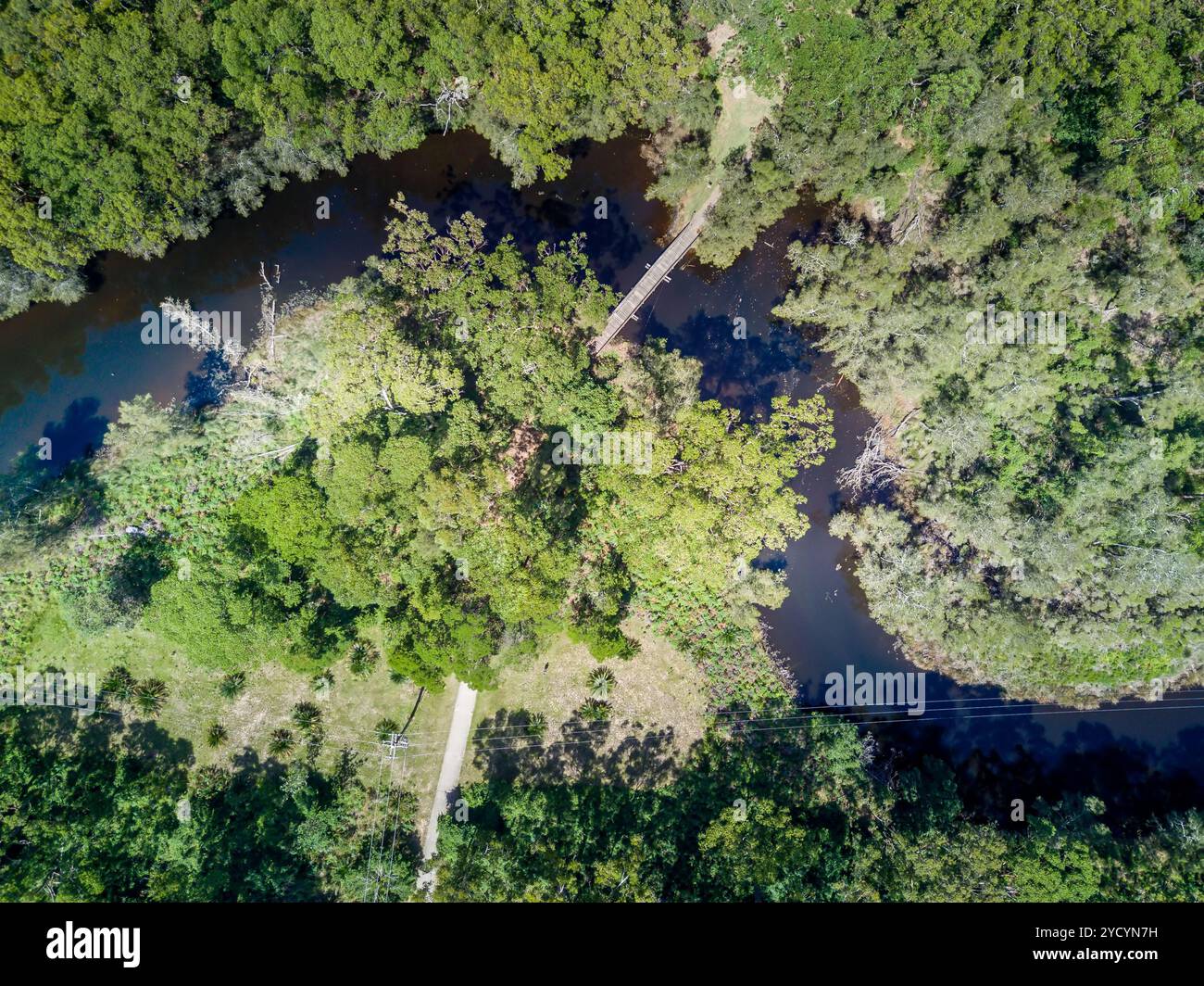Timber bridge over winding creek Stock Photo - Alamy
