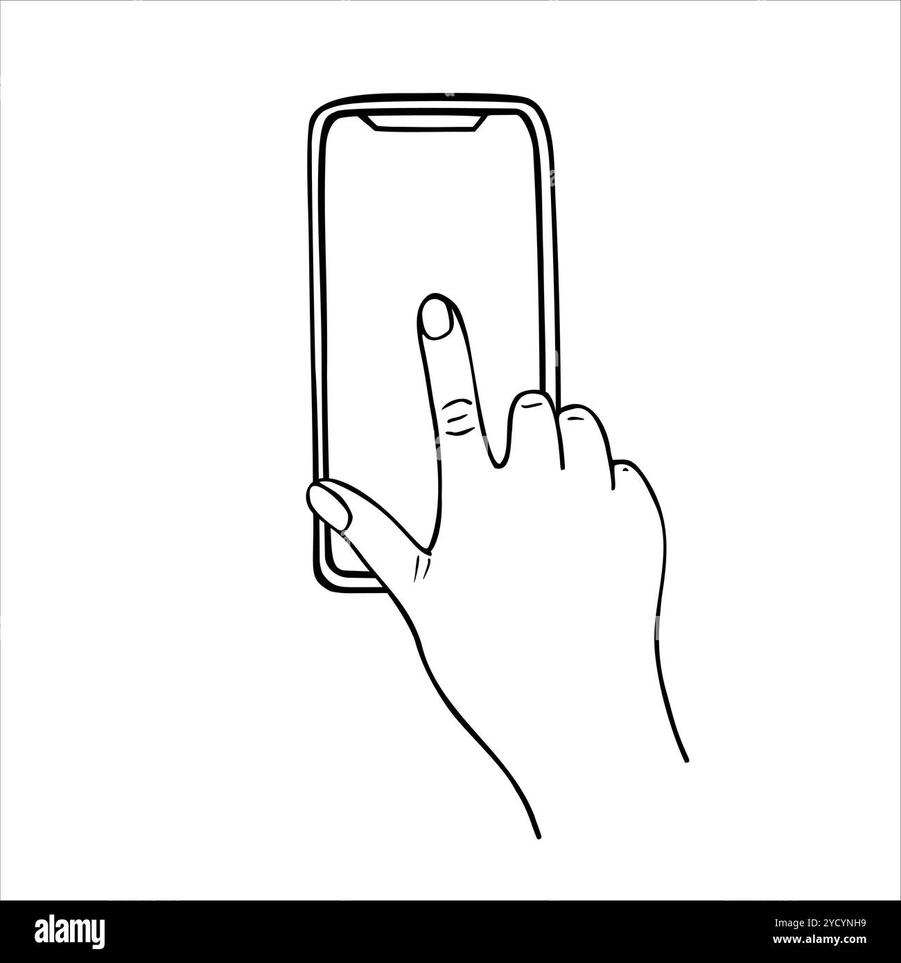 Vector finger touching, scrolling or click on screen of smartphone graphic sketch illustration ...