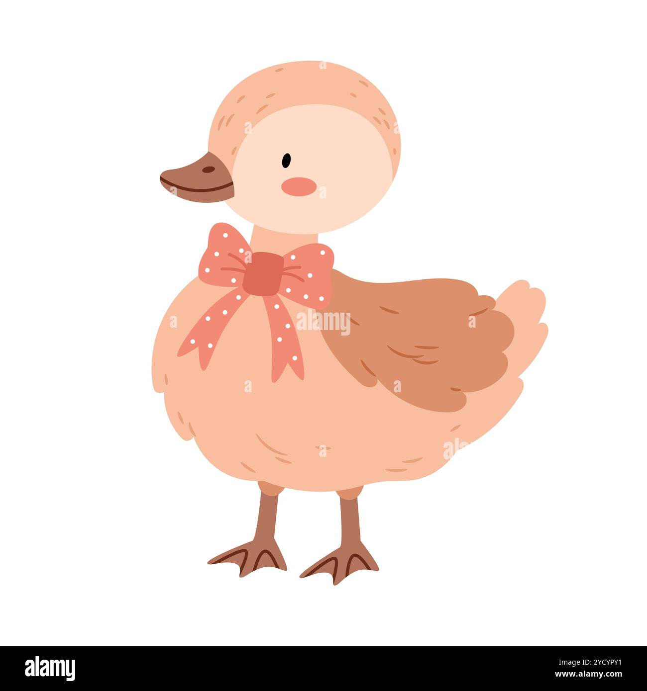 Cute cartoon duck with bow in vintage style in pastel brown beige ...