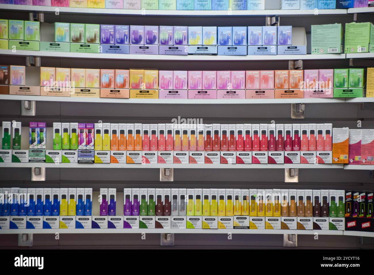 Colourful vapes on display at a store in Central London as the UK ...