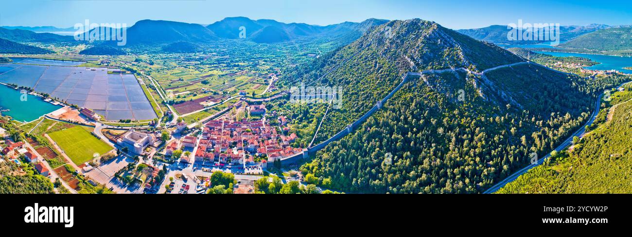 Panoramic aerial view of Ston historic walls and Peljesac peninsula ...