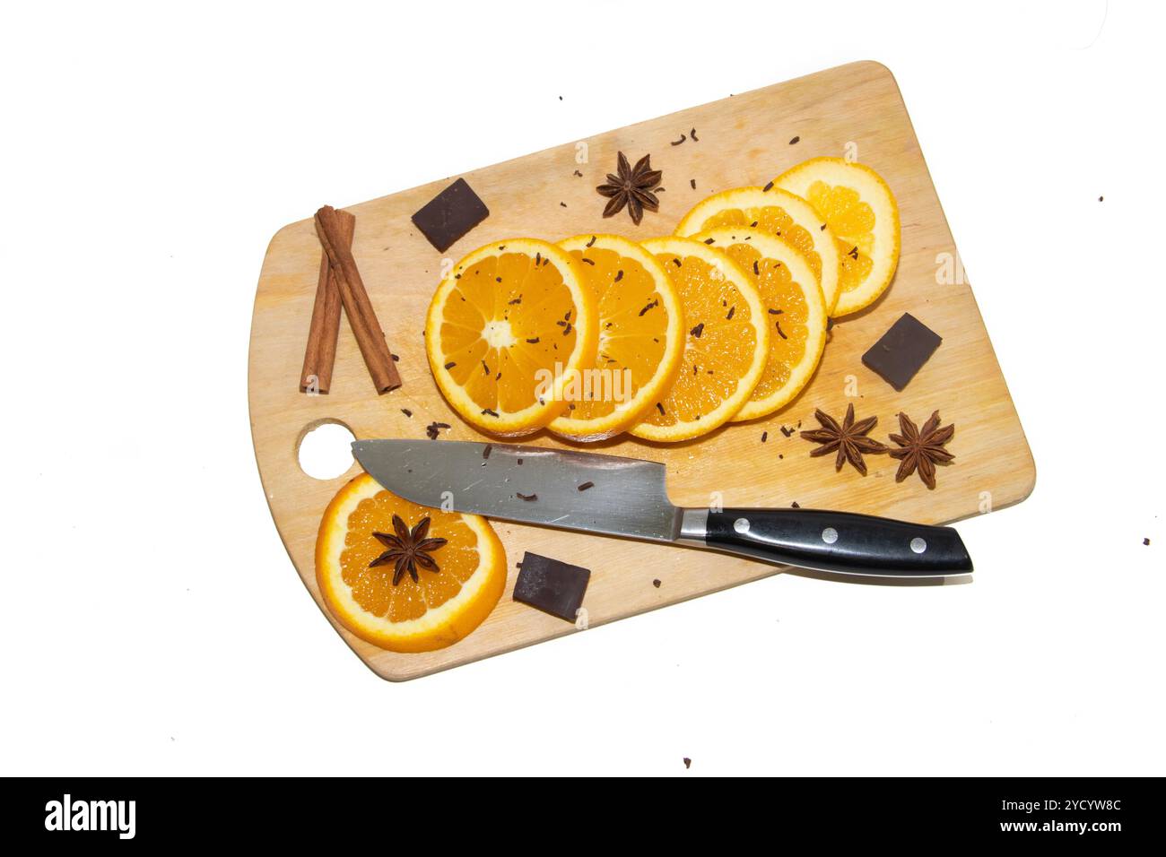 Sliced ripe orange on wooden Cut Out Stock Images & Pictures - Alamy