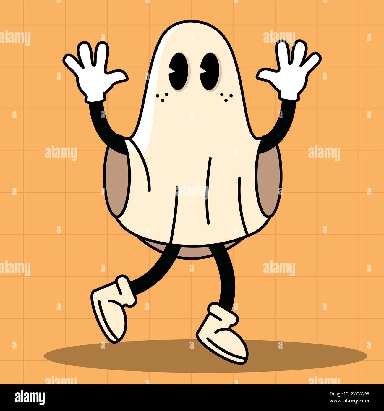 Cartoon ghost character raising hands in playful pose, Vector Stock ...