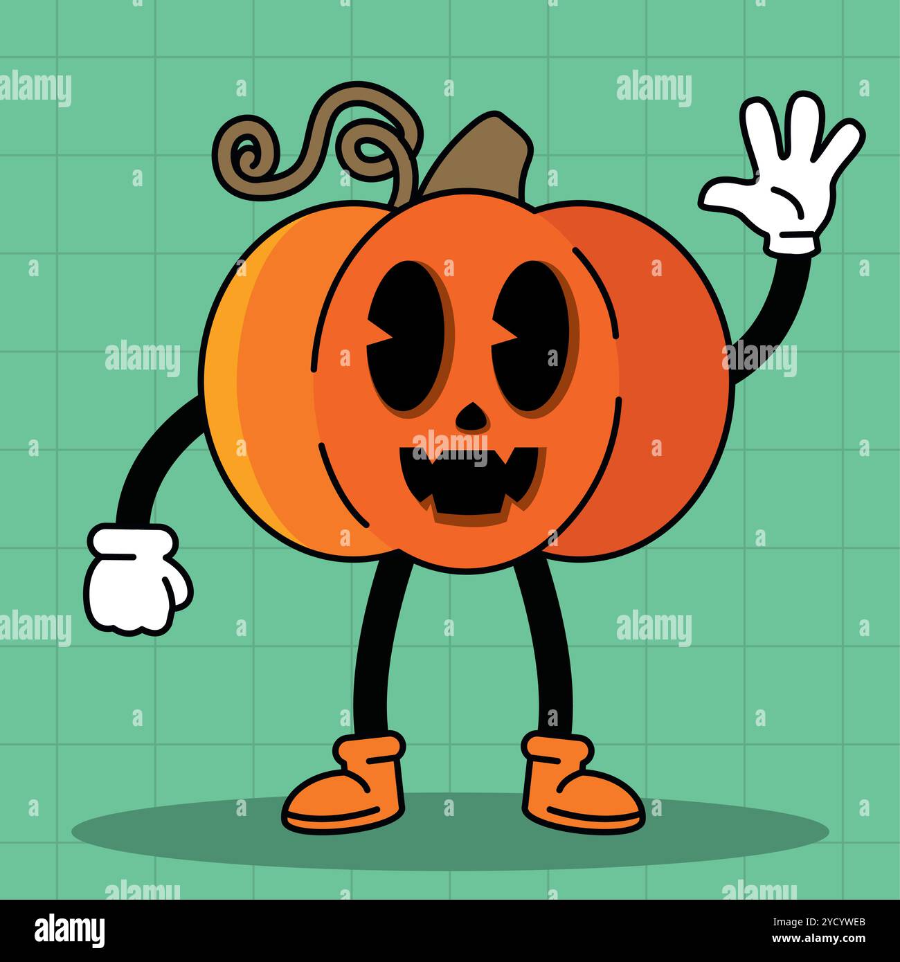 Smiling pumpkin cartoon character waving hand, Vector Stock Vector ...
