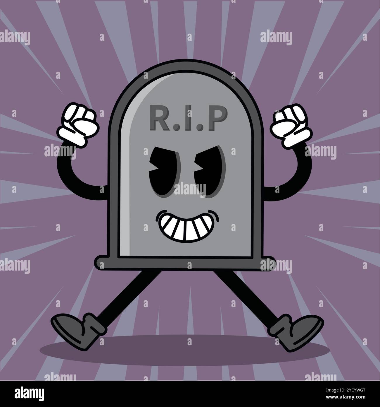 Cartoon tombstone character with clenched fists and a grin, Vector ...