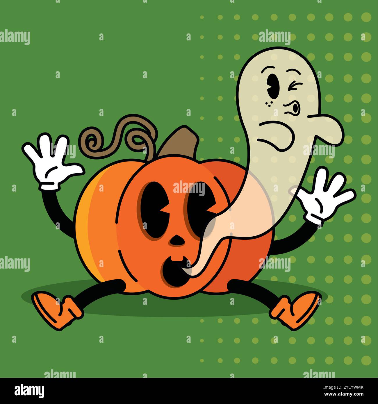 Pumpkin cartoon character with ghost coming out, Vector Stock Vector ...