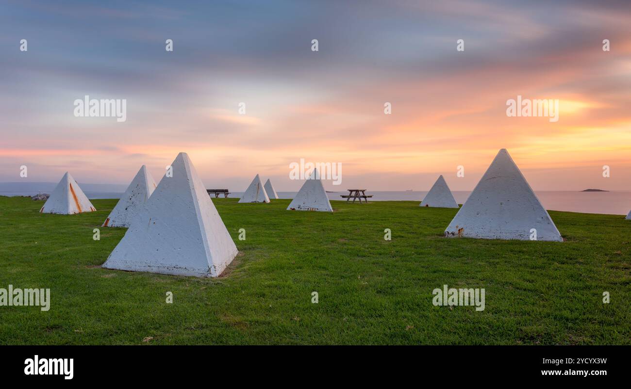 Tank traps at Breakwater Battery Stock Photo - Alamy
