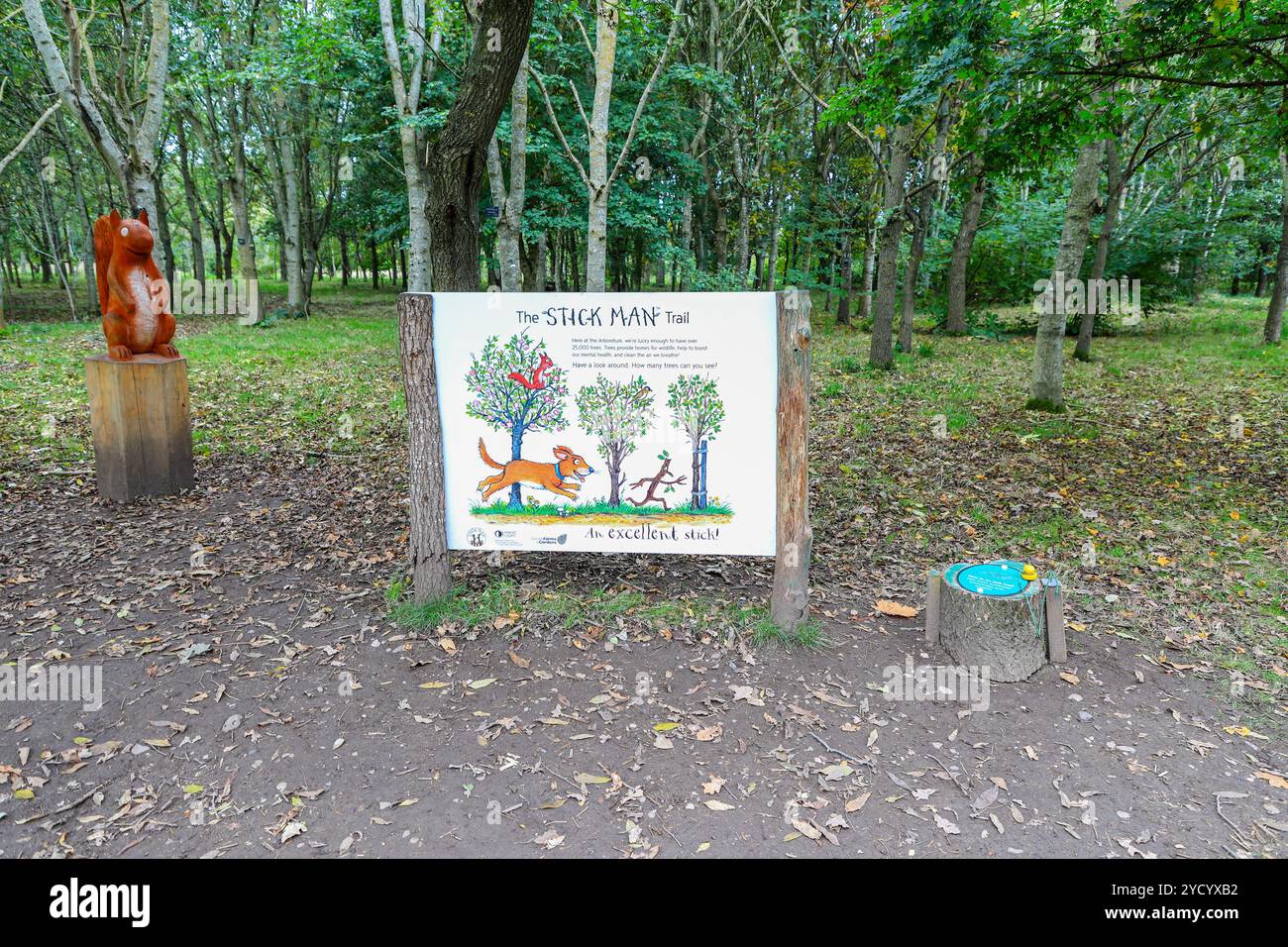 A sign for the Stick Man Outdoor Trail at the National Memorial ...