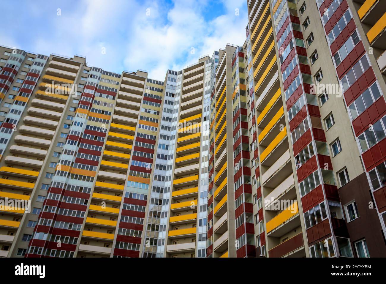 The windows of a high-rise multi-storey residential building. Buildings and architecture. Multi ...