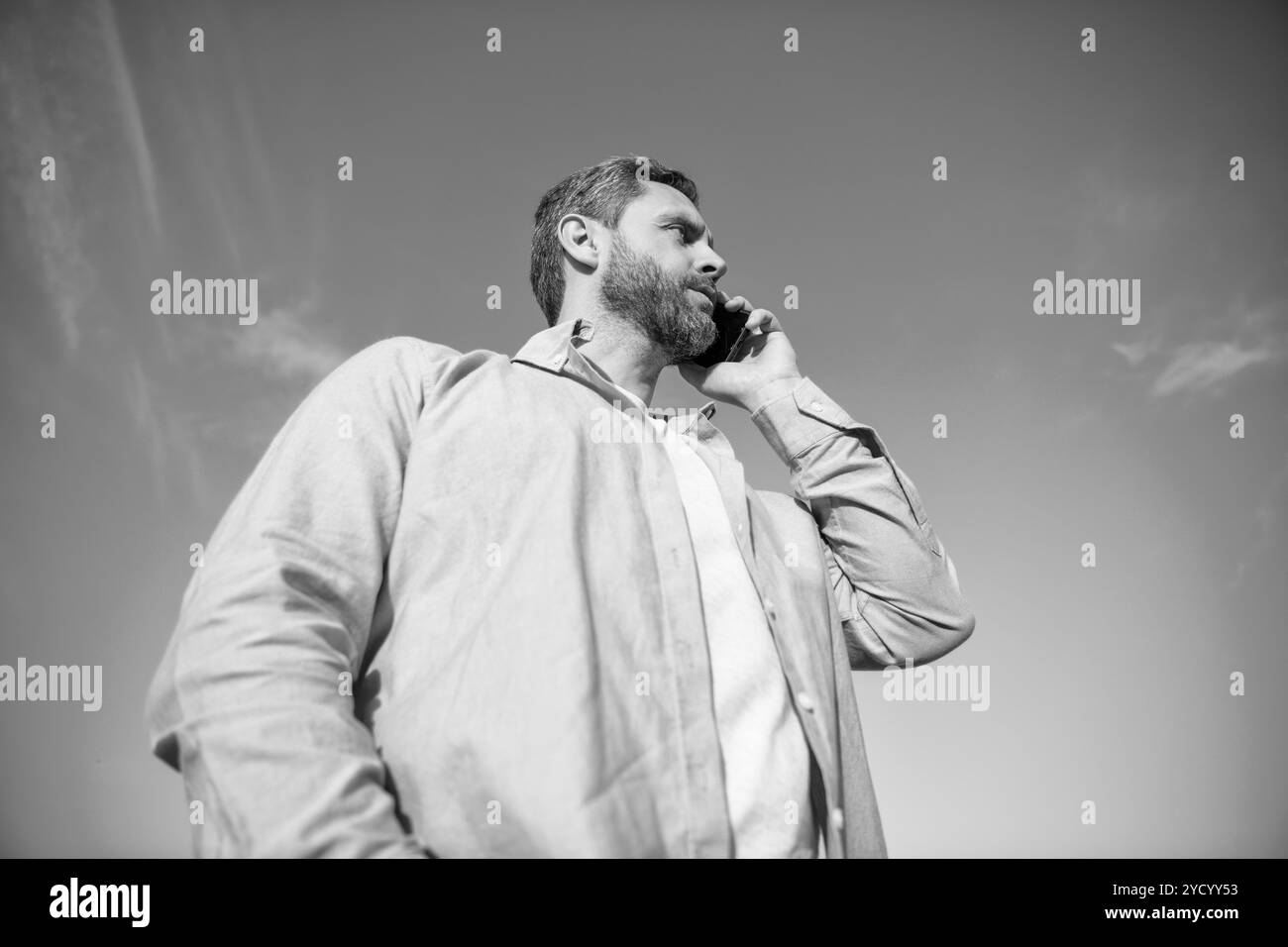 communication of man talk on phone. man talking on smartphone. man ...