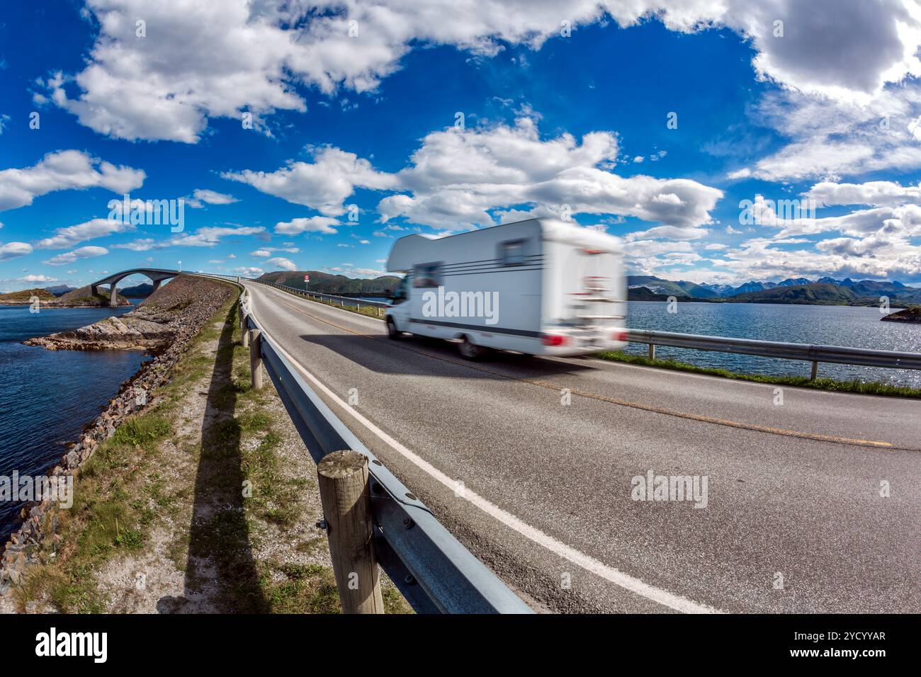 Norway. Caravan car travels on the highway Stock Photo - Alamy