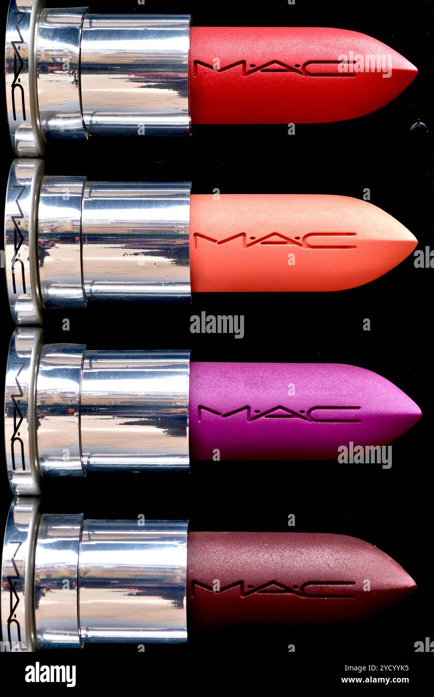 A supersized model of lipsticks on display outside a Mac cosmetics shop ...