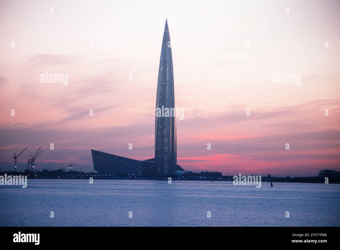Lahta Center in St. Petersburg at sunset. High-rise building business ...