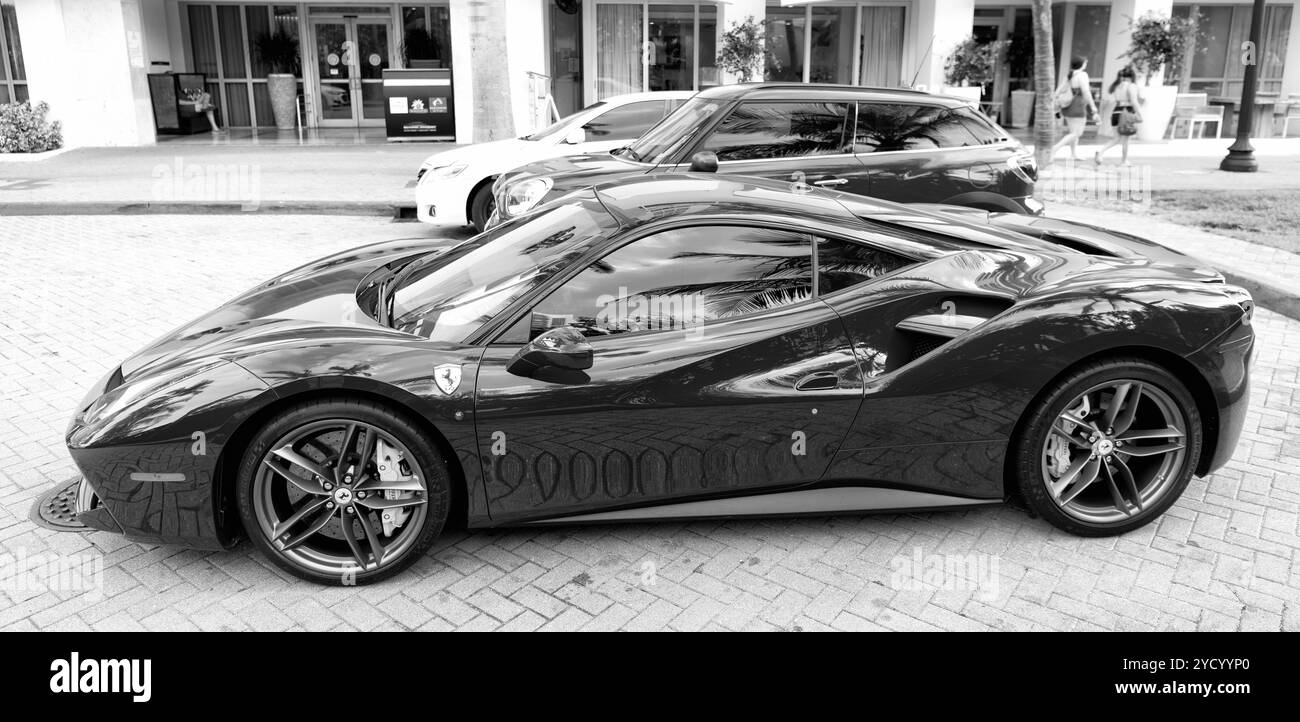 Miami Beach, Florida USA - April 18, 2021: red Ferrari 488 GTB, side ...