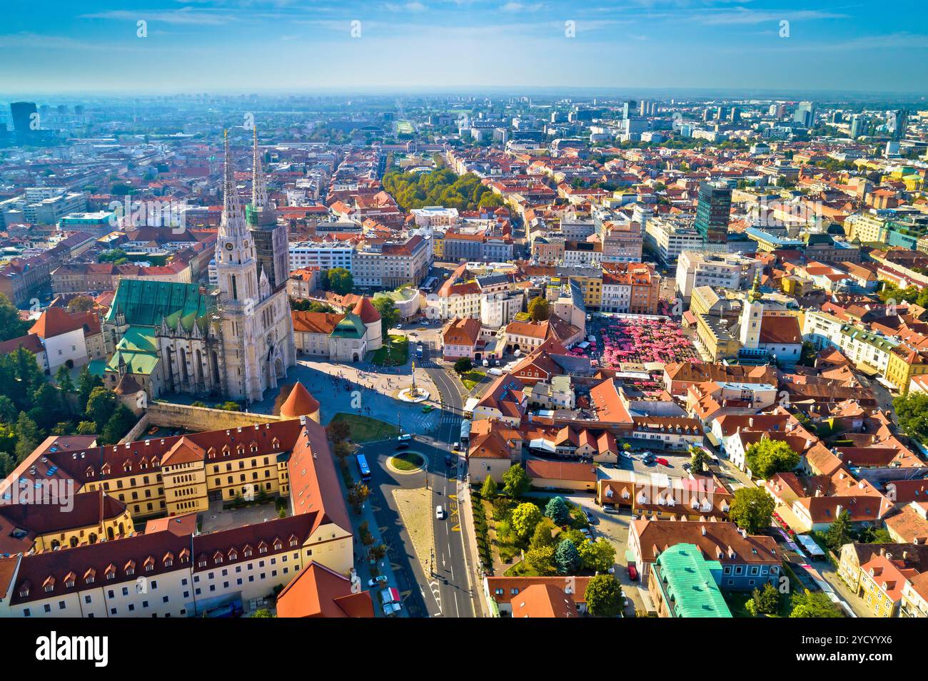 Zagreb cathedral and historic city center aerial view Stock Photo - Alamy