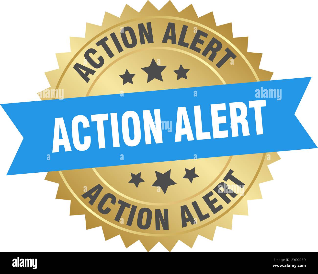 action alert round blue and gold label isolated on transparent ...