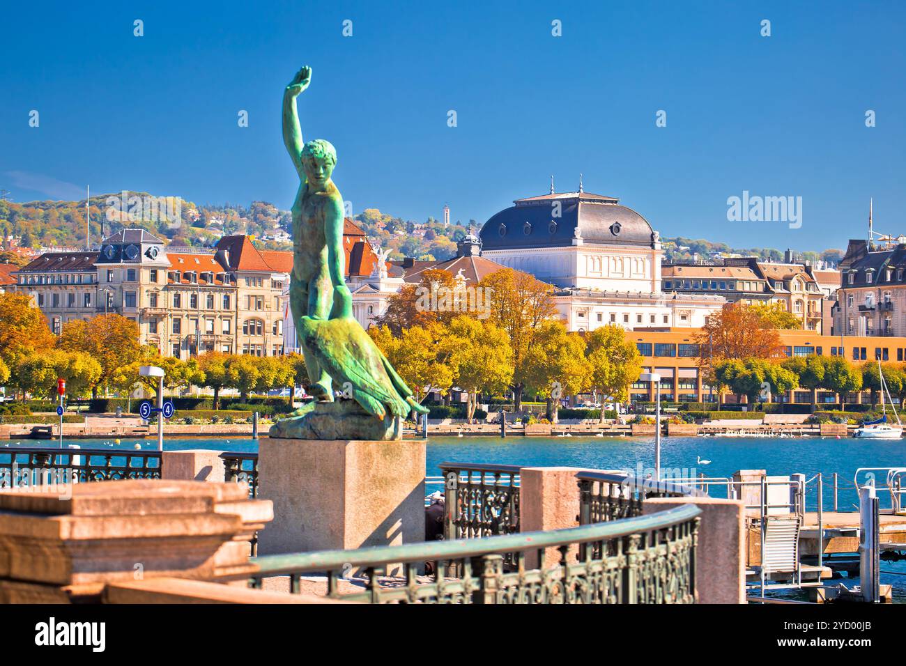 Zurich lake waterfront landmarks autumn view, largest city in ...