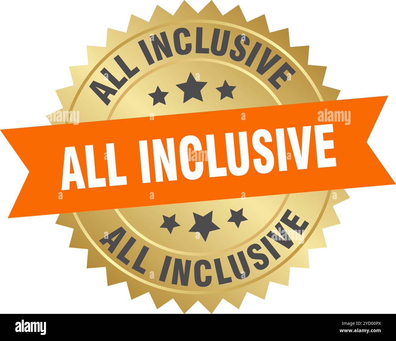 all inclusive round orange and gold label isolated on transparent ...