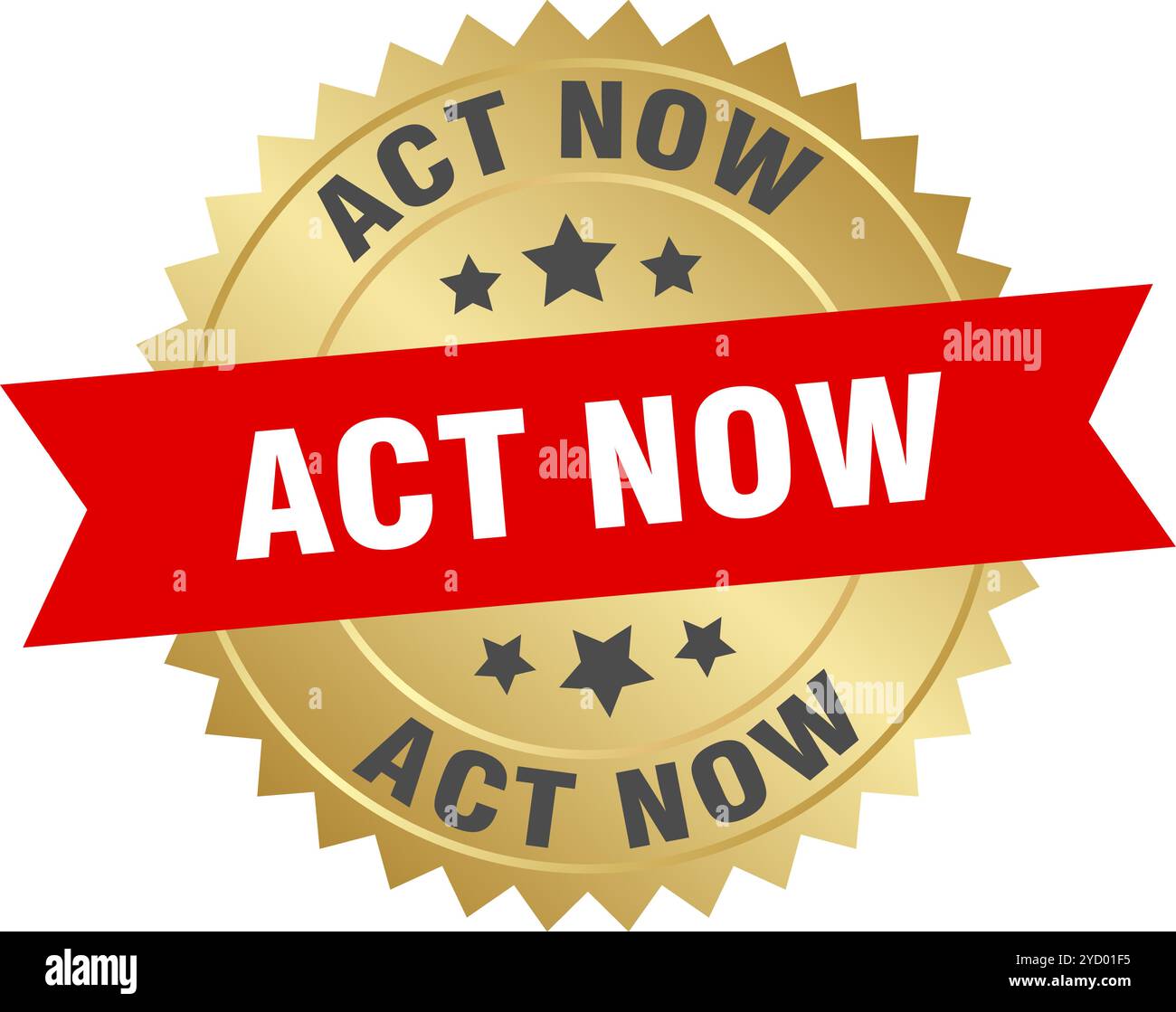 act now round red and gold label isolated on transparent background ...