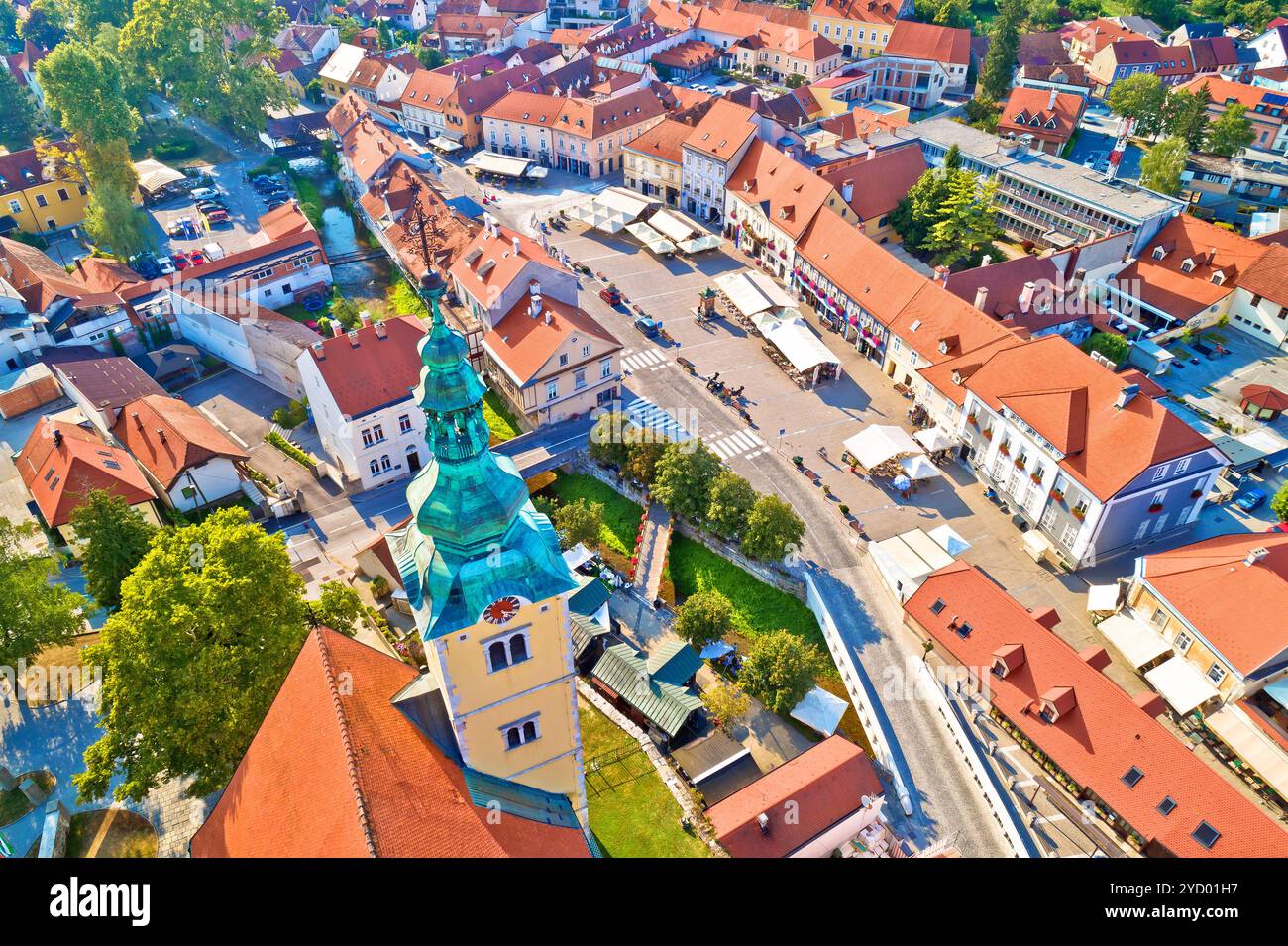 Samobor main square and church tower aerial view Stock Photo - Alamy