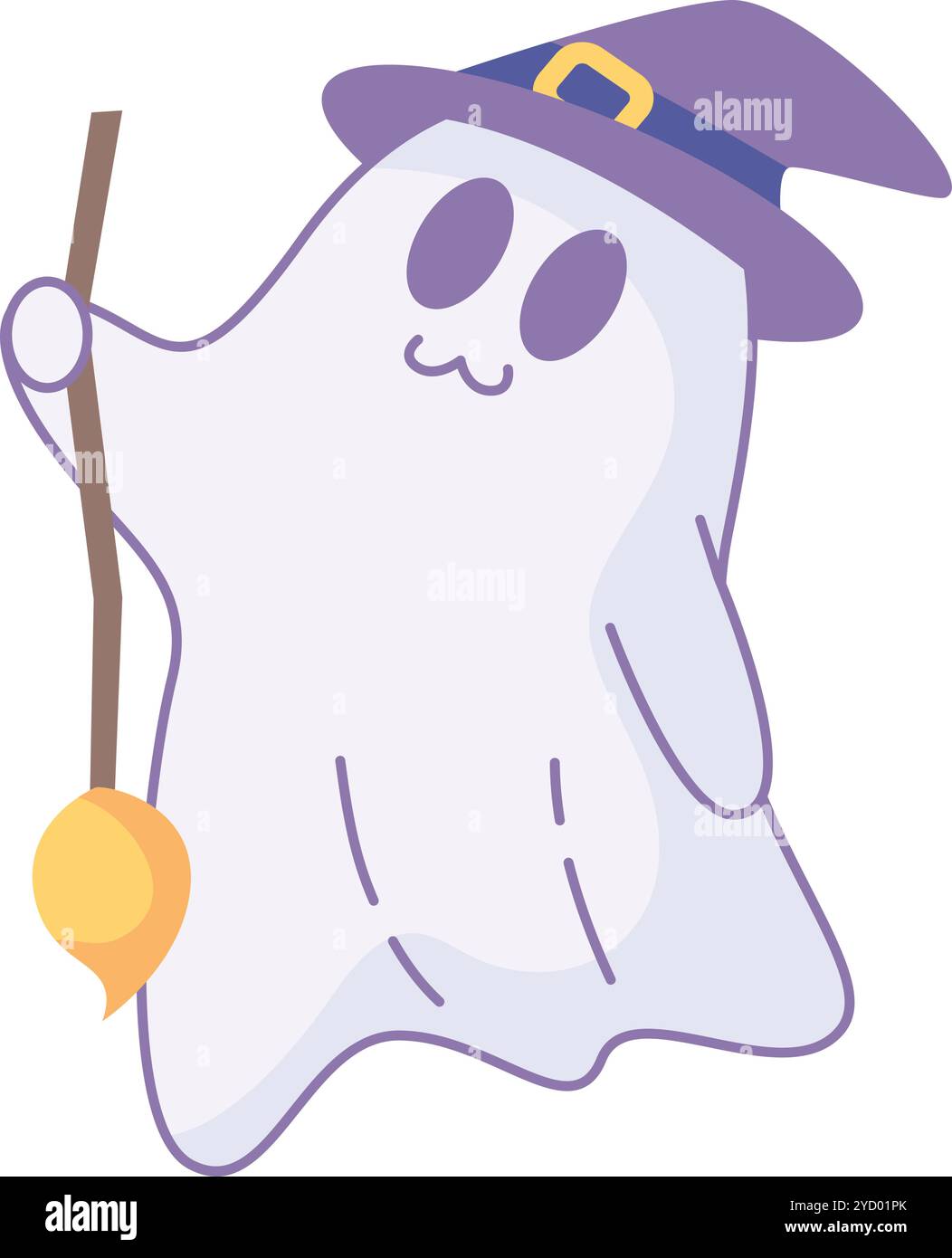 Cute ghost wearing witch hat holding broomstick, Vector Stock Vector ...