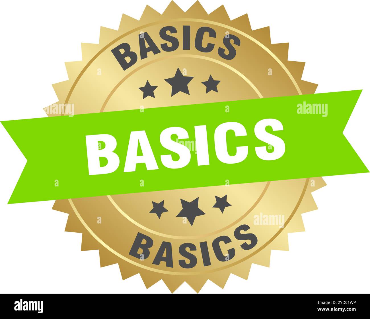 basics round green and gold label isolated on transparent background ...
