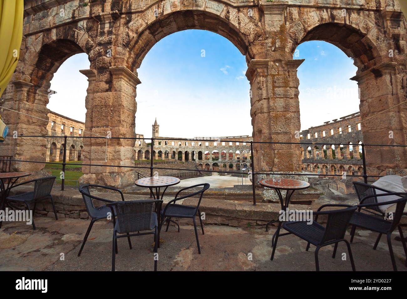 Arena Pula historic Roman amphitheater arches and detail view Stock ...