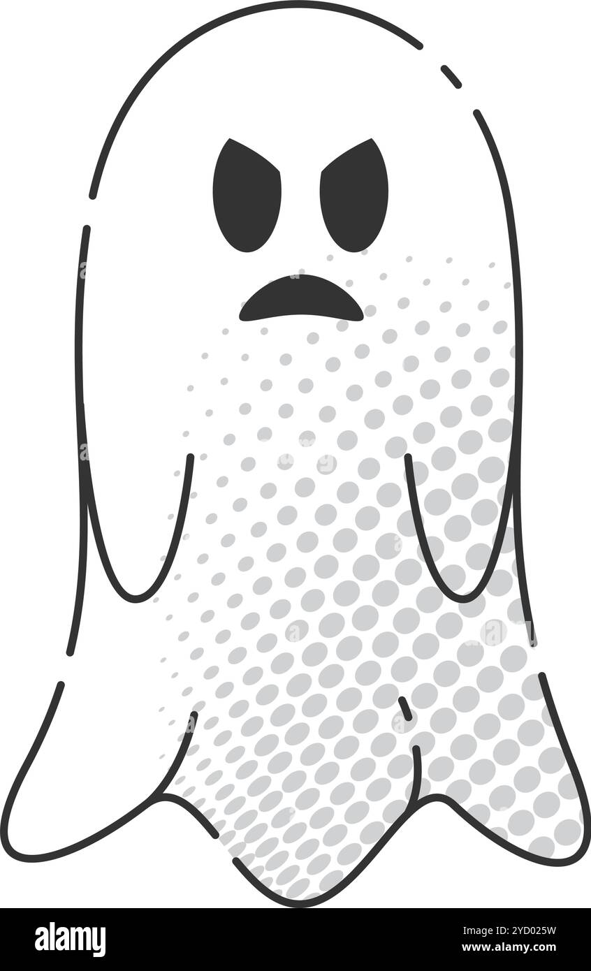 Angry cartoon ghost with halftone pattern and frowning face, Vector ...
