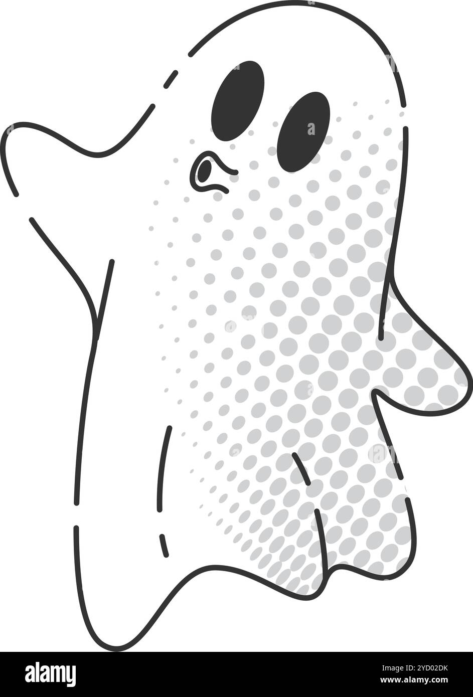 Retro cartoon ghost with halftone shading and surprised face, Vector ...