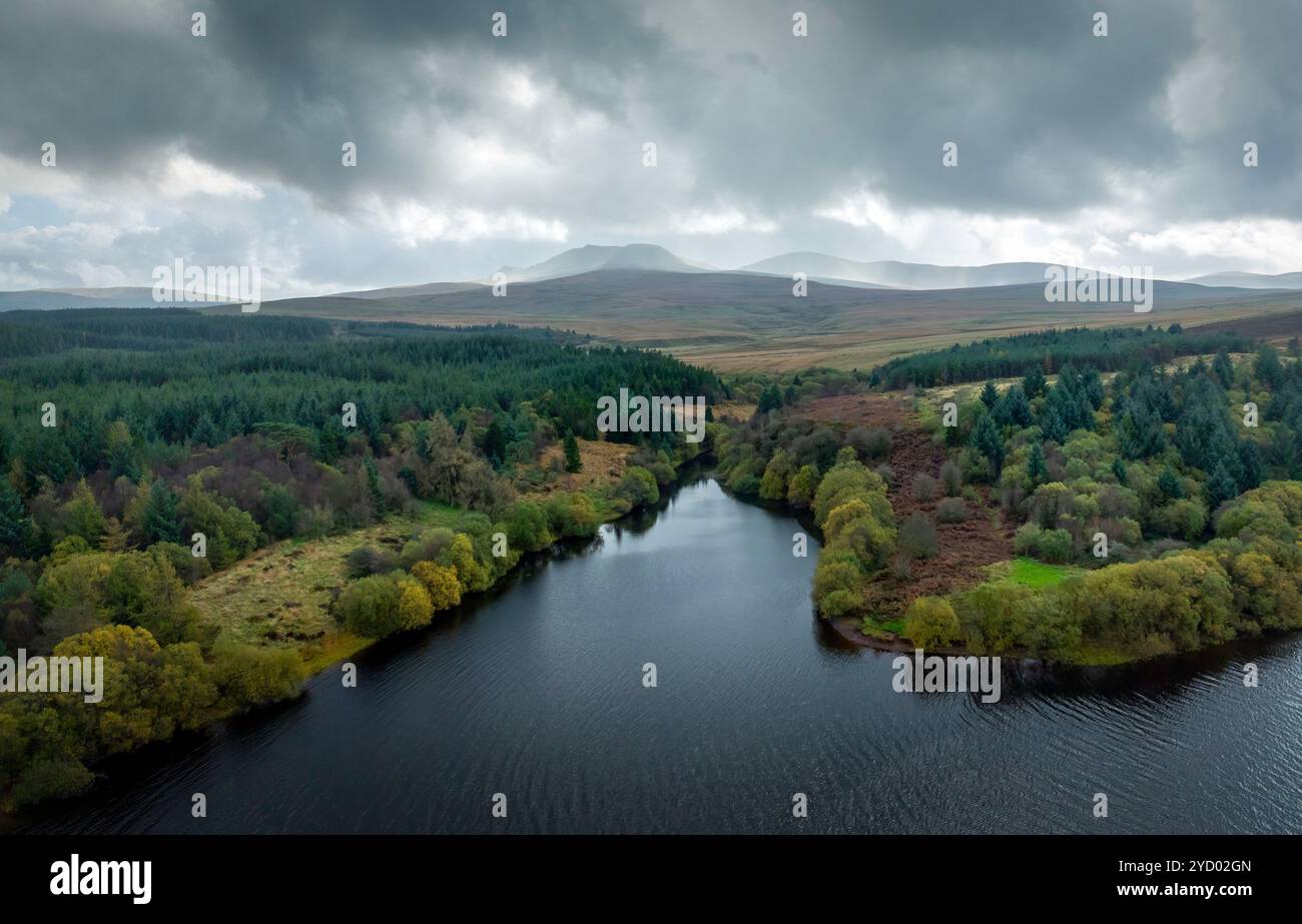 Aerial view of the Use reservoir and the Black Mountain at the western ...