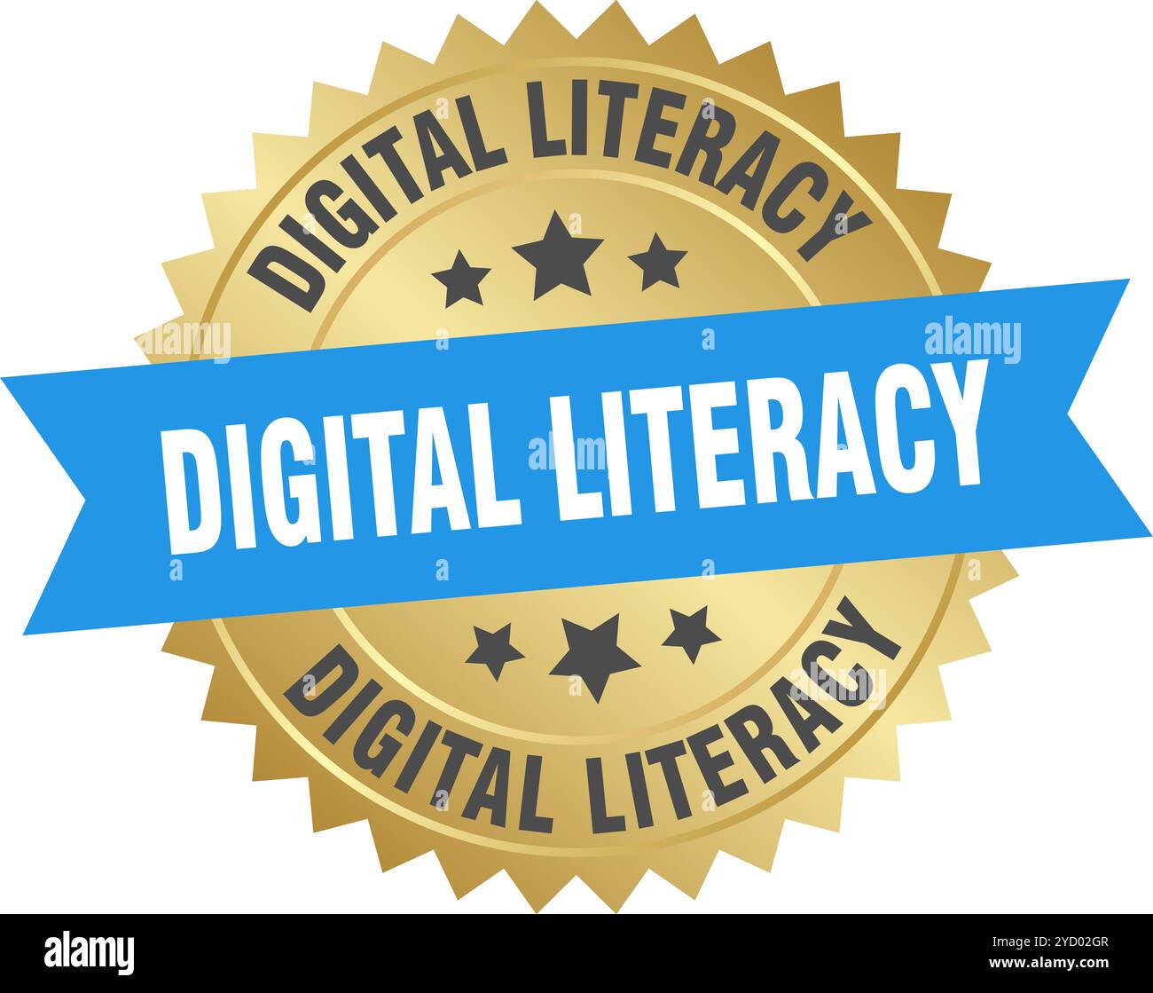 digital literacy round blue and gold label isolated on transparent ...